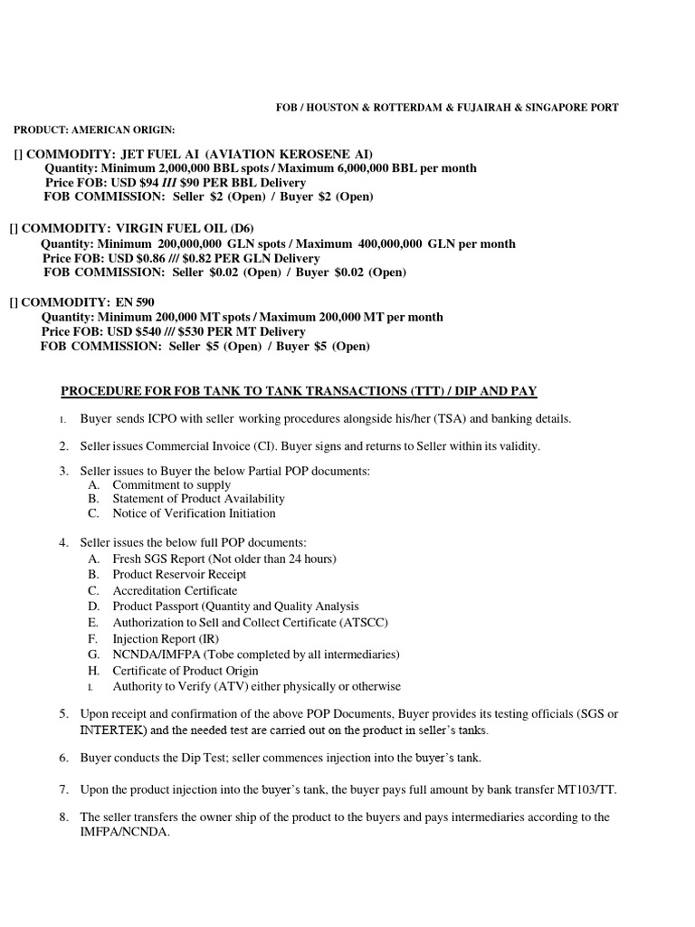 Jet Fuel and Oil FOB Sales Procedure | PDF