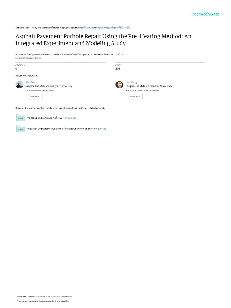 Asphalt Pavement Pothole Repair Using The Pre-Heating Method: An Integrated Experiment and ...