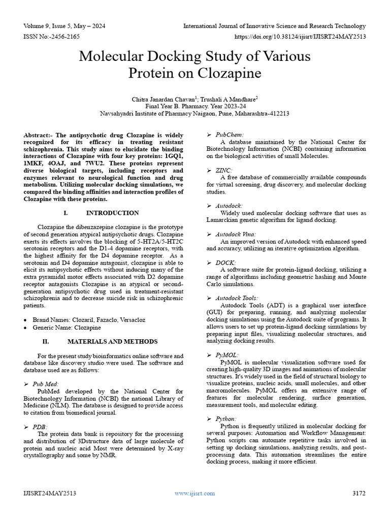 Clozapine Protein Docking Study | PDF | Docking (Molecular) | Protein ...