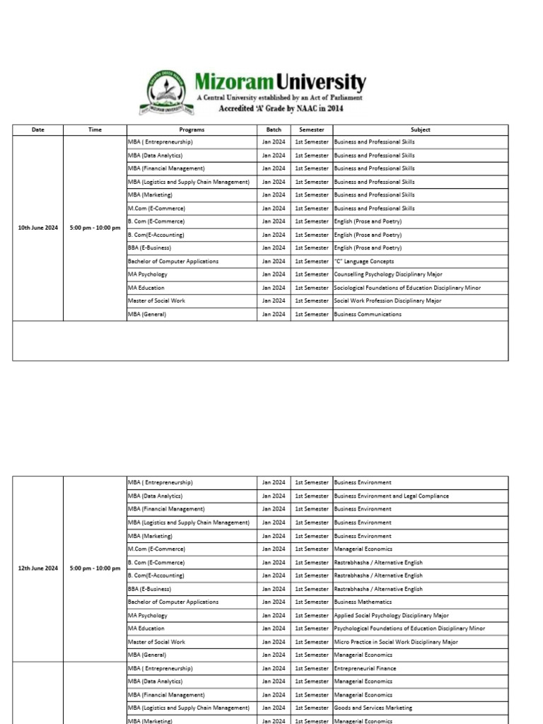 Examination Routine 1st Semester For Jan 2024 Batch | Download Free PDF ...