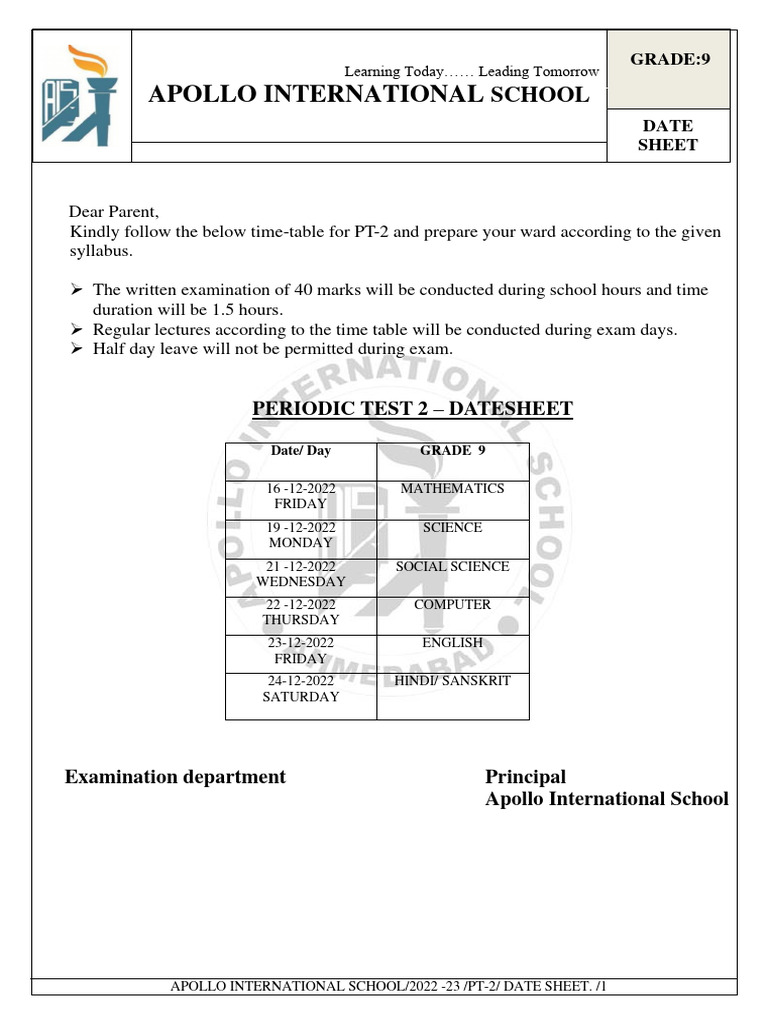 Apollo International: School | PDF