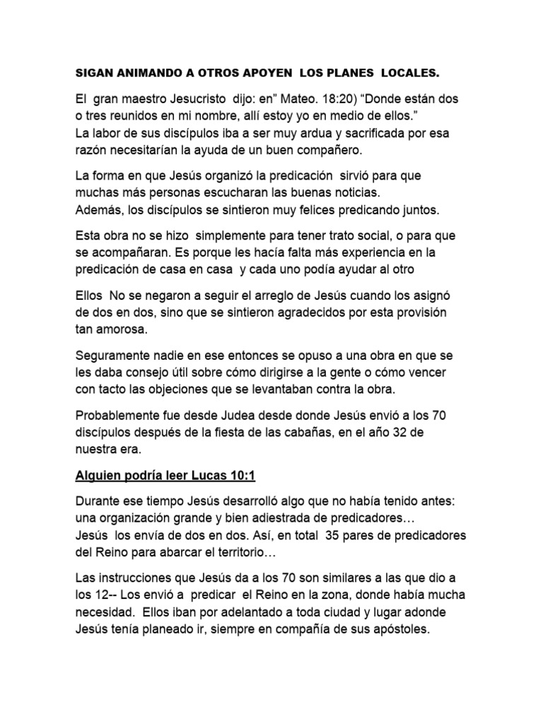 Sigan Animando A Otros Apoyen Los Planes Locales | PDF | Jesús ...