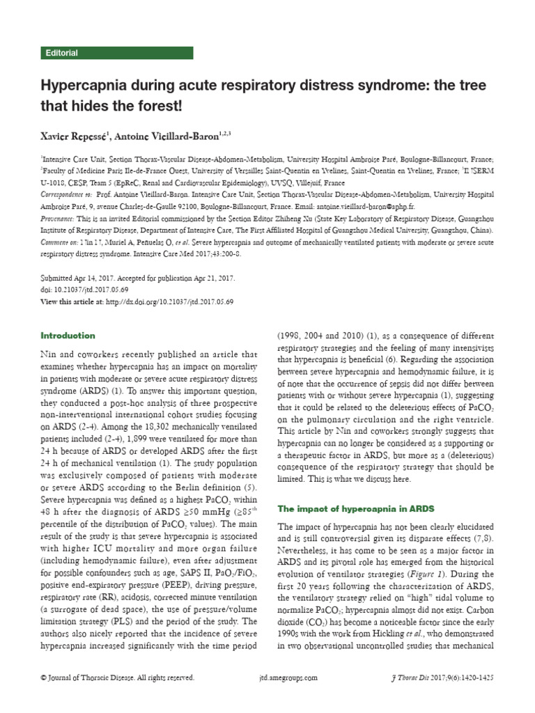 Hypercapnia During Acute Respiratory Distress Syndrome | PDF ...
