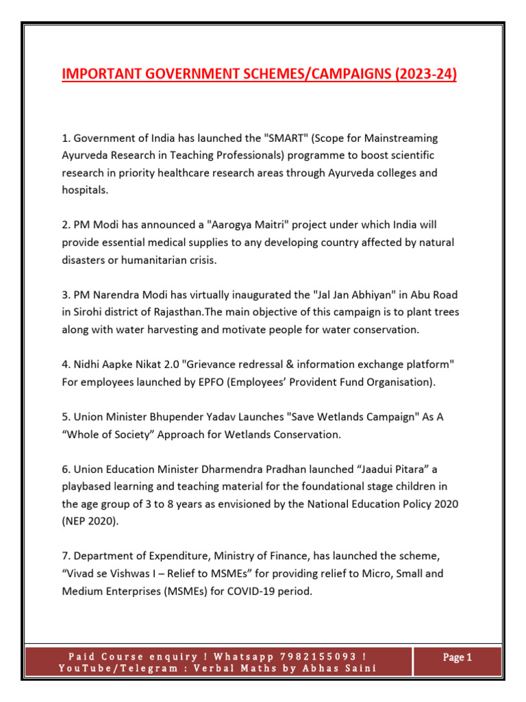 Important Government Schemescampaigns (2023-24) | PDF