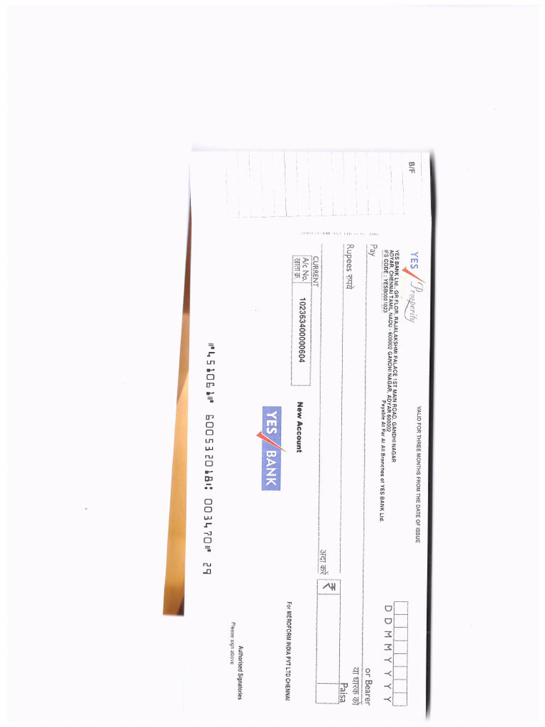 YES Bank Cheque Chennai | PDF