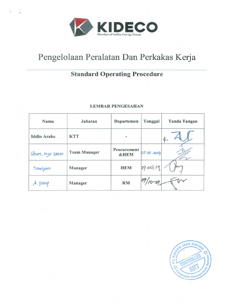 SOP Pengelolaan Peralatan Dan Perkakas Kerja | PDF