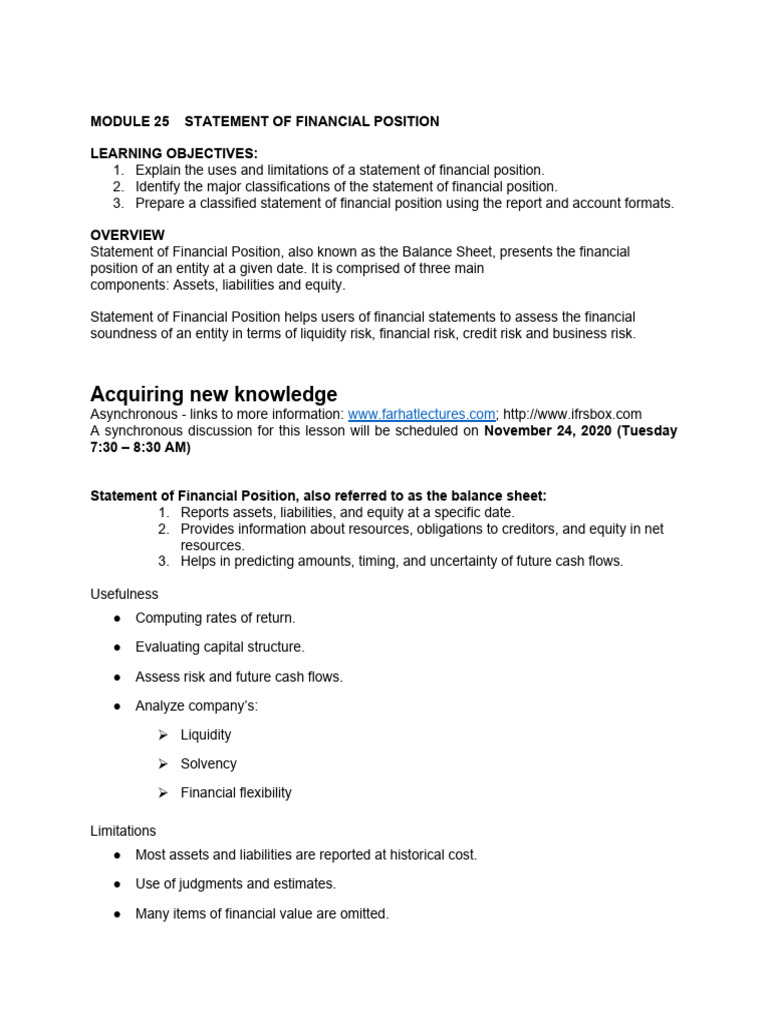 MODULE-25-STATEMENT-OF-FINANCIAL-POSITION | PDF | Balance Sheet | Investing
