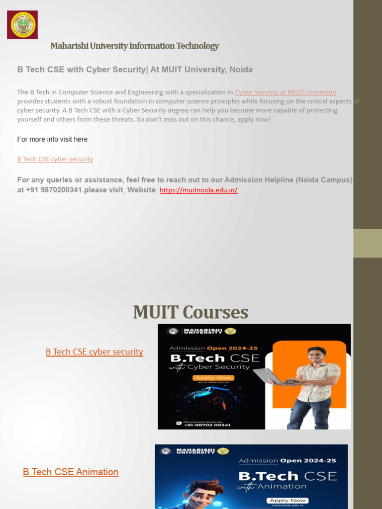 MUIT Noida: B Tech in Cyber Security | PDF