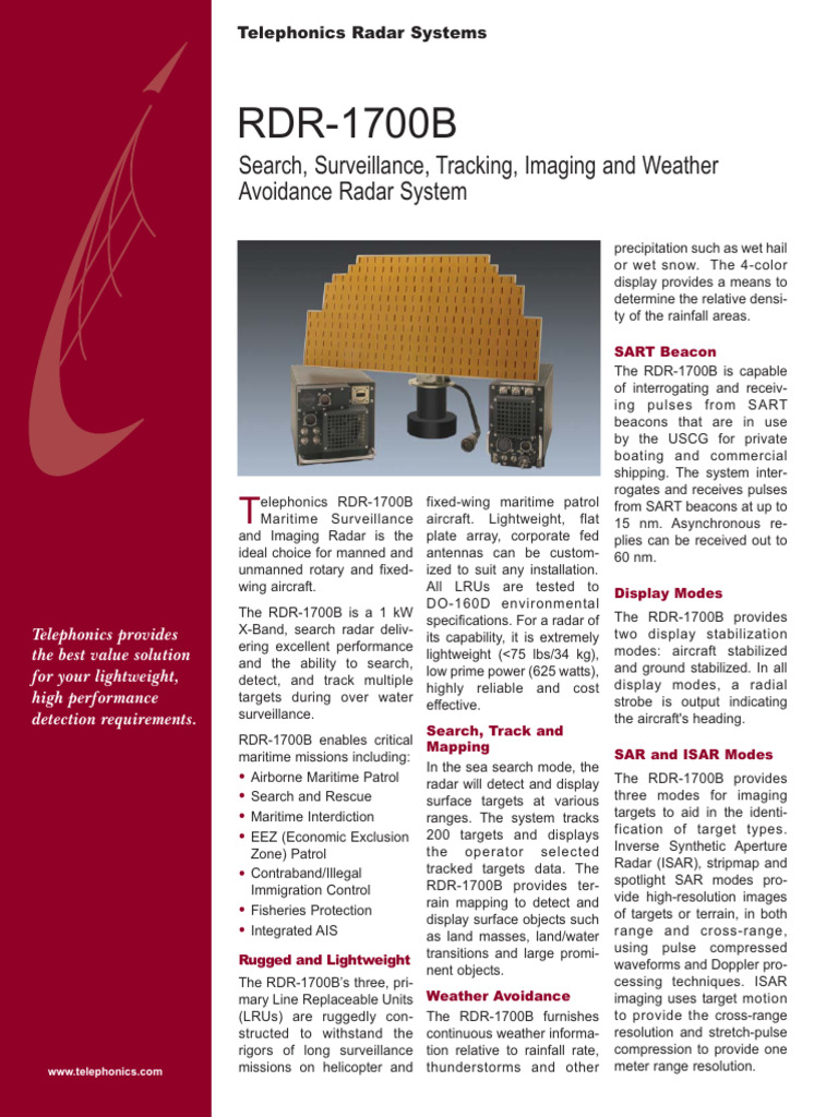 RDR-1700B: Search, Surveillance, Tracking, Imaging and Weather Avoidance Radar System | PDF ...