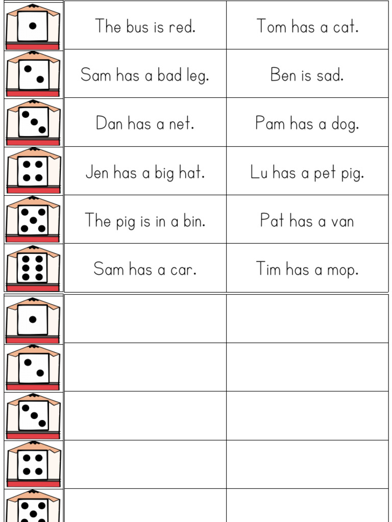 CVC Sentence Reading Mat Roll and Read | PDF