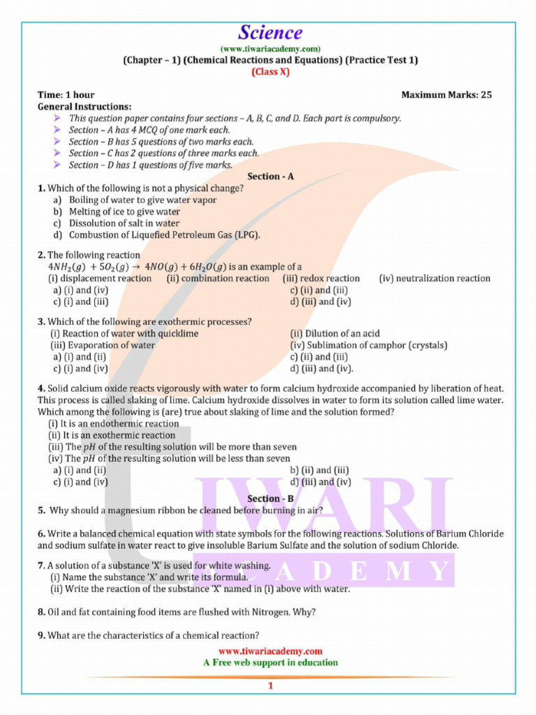 10 Science Chapter 1 Practice Test 1 | PDF