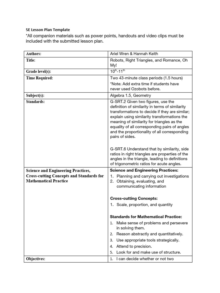 Robots and Right Triangles Lesson Plan | PDF | Triangle | Mathematics