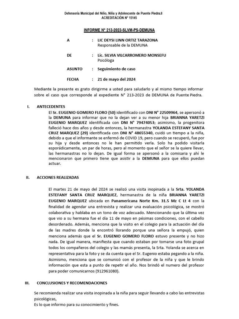 Informe Administrativo 213-2023 | PDF