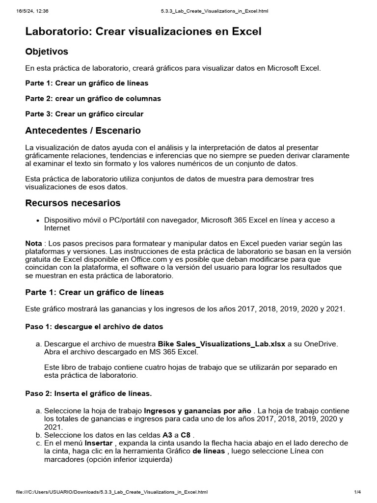 5.3.3 Lab Create Visualizations in Excel - HTML | PDF | Microsoft Excel | Microsoft Office