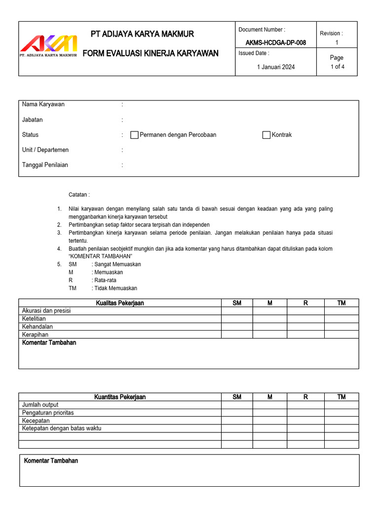 Form - Evaluasi Kinerja Karyawan Level Supt | PDF