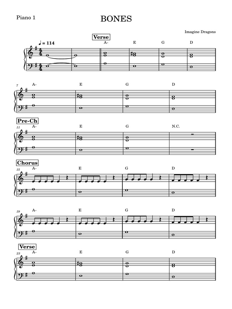 Bones Imagine Dragons Combo J4-Piano - 1 | PDF