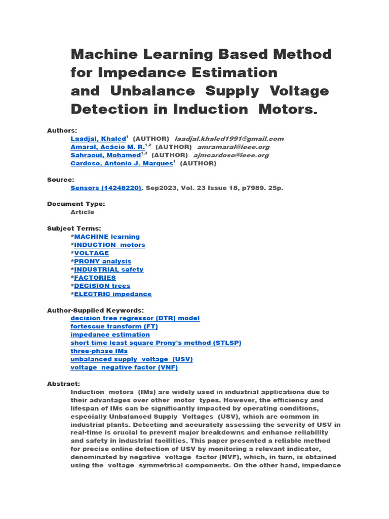 Machine Learning Based Method For Impedance Estimation | PDF | Machine Learning | Voltage