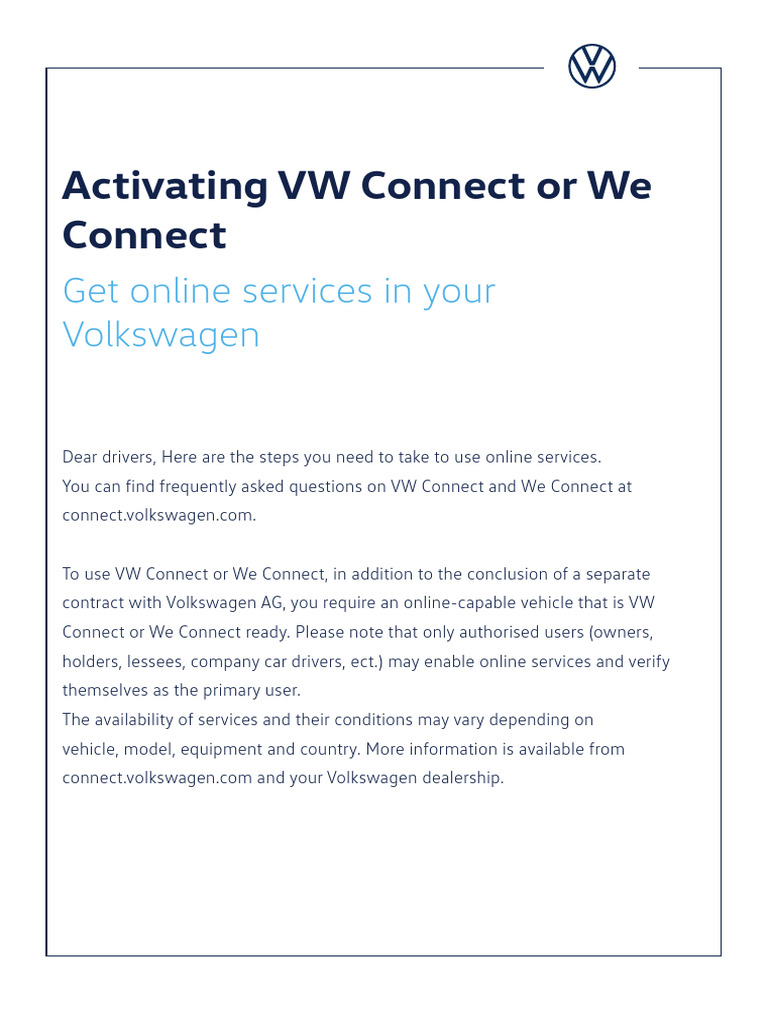 2023 Aktivierung VW Connect We Connect EN | PDF | Volkswagen | Mobile App