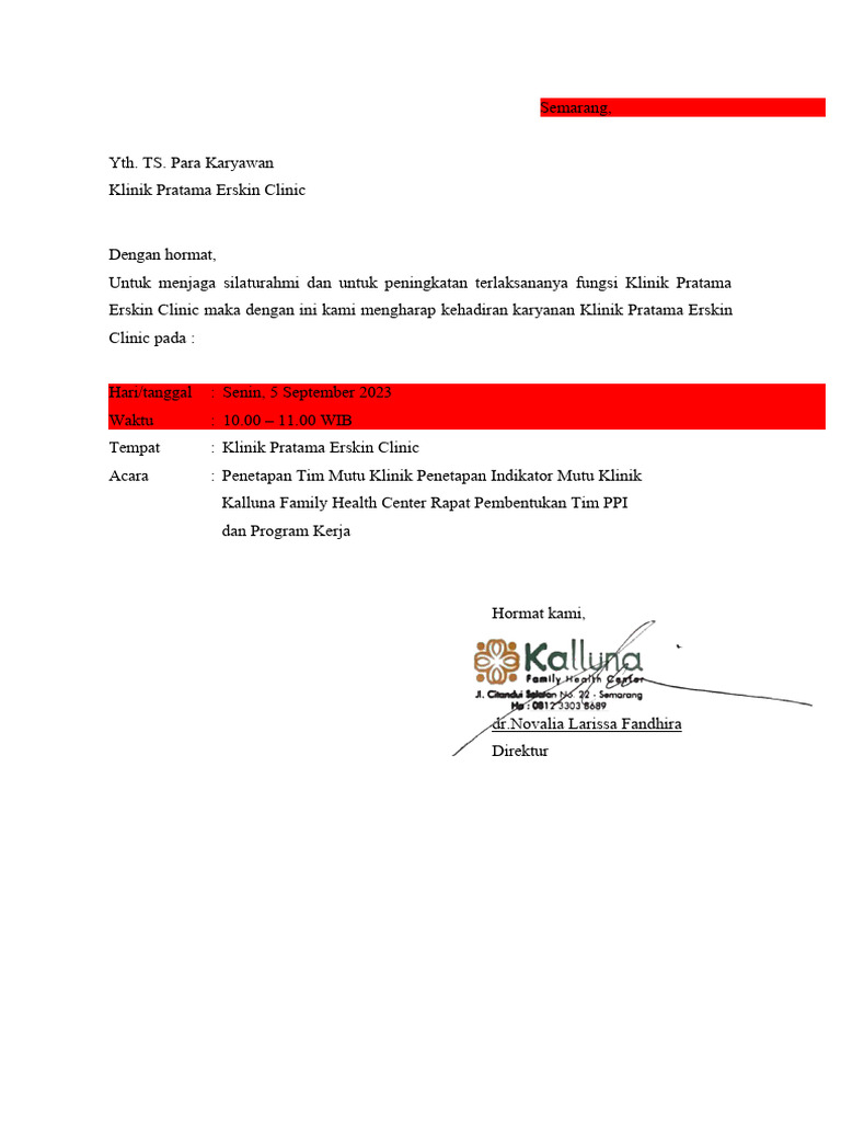 Rapat Penetapan Tim Mutu Klinik Erskin | PDF | Kesehatan Holistik