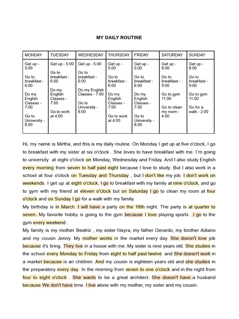 My Daily Routine | PDF