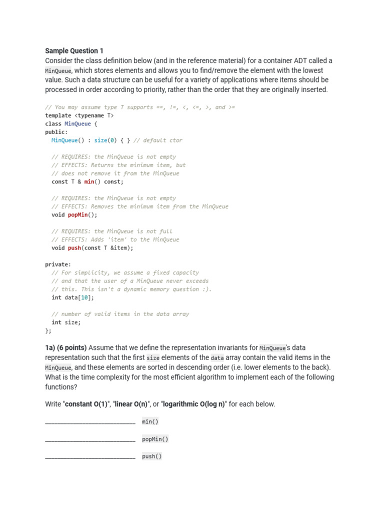Container ADTs Practice - Questions | PDF | Computer Programming | Computing
