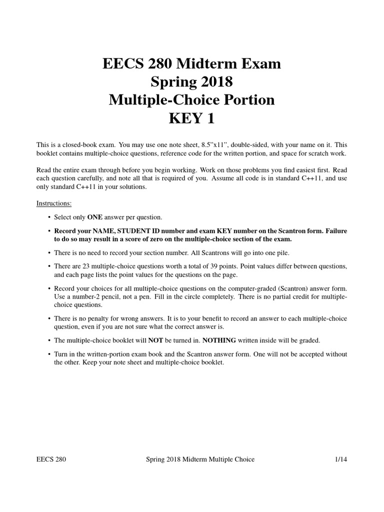 Eecs280sp18 - Midterm - Multiple - Choice - Questions | PDF | Pointer ...