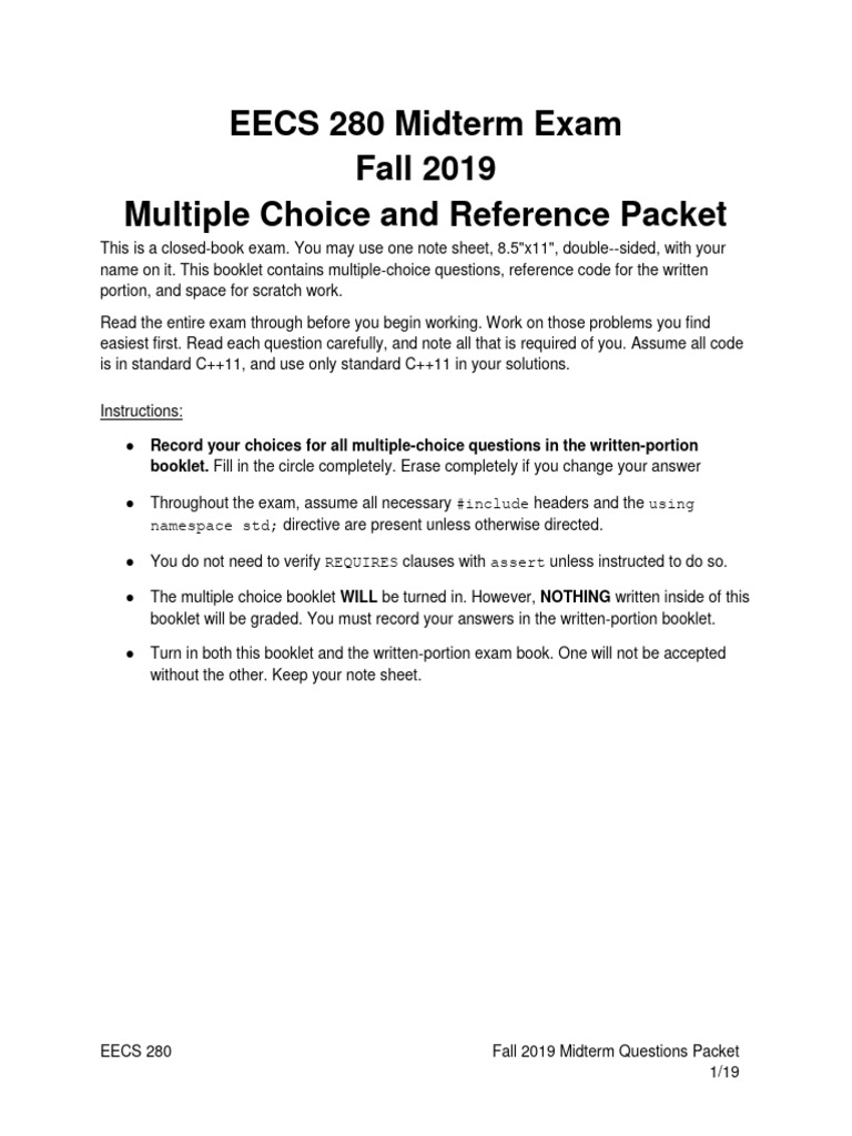 Eecs280f19 - Midterm - Reference | PDF | Pointer (Computer Programming) | Class (Computer ...