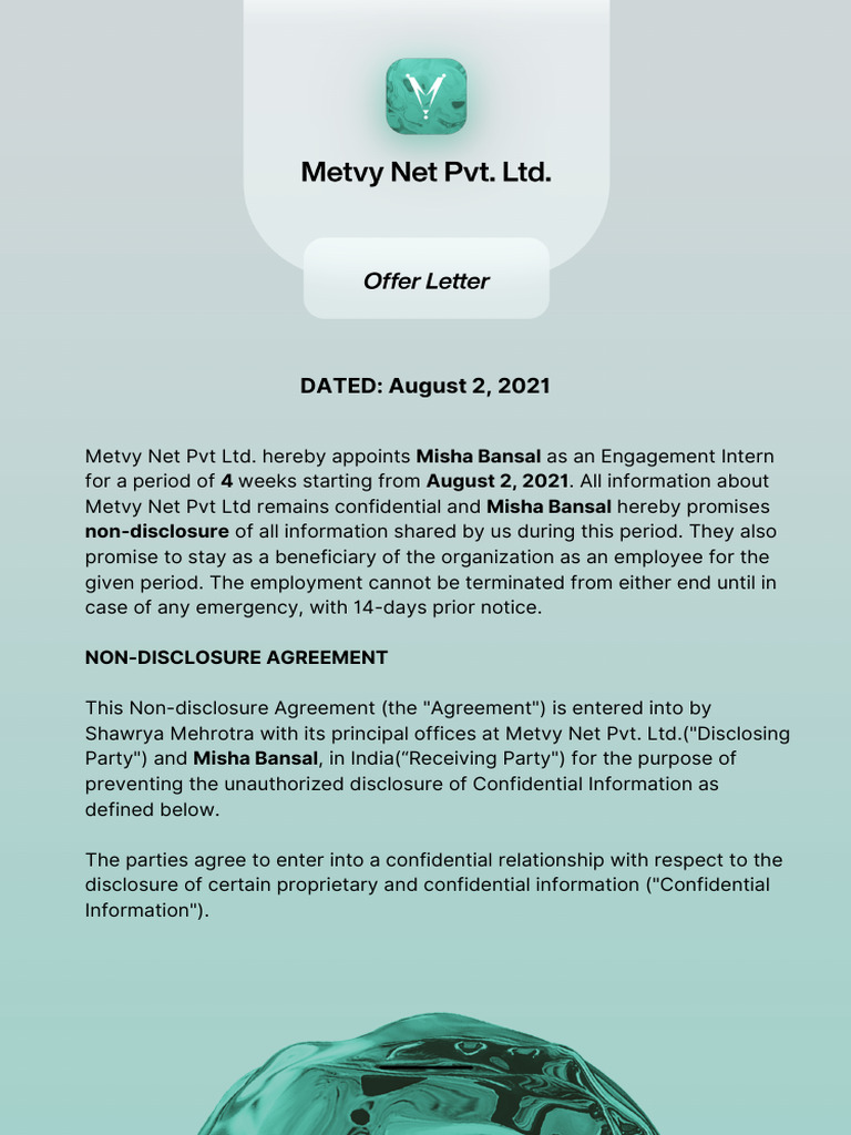 Engagement Intern NDA Agreement | PDF | Non Disclosure Agreement ...