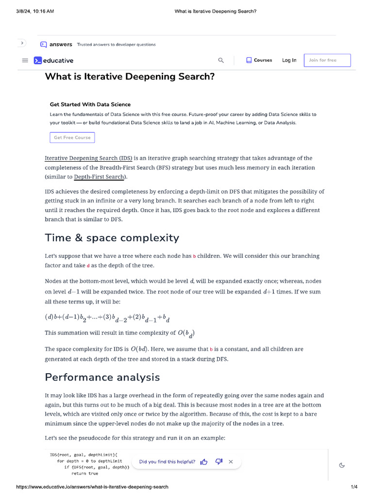 Iterative Deepening DFS AI Unit2 | PDF