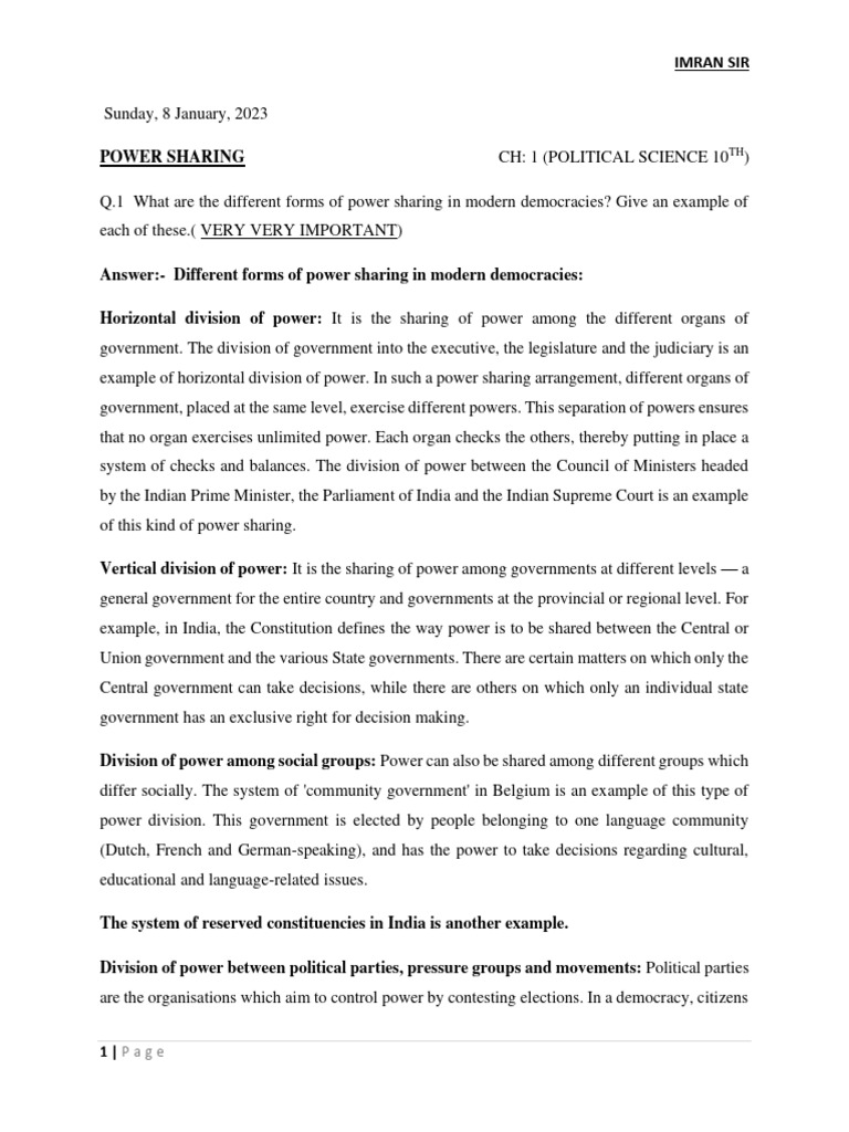 Resource 20240418200610 Class 10th Power Sharing | PDF | Separation Of ...