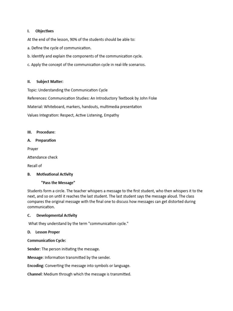 Lesson plan (cycle of communication) | Download Free PDF ...