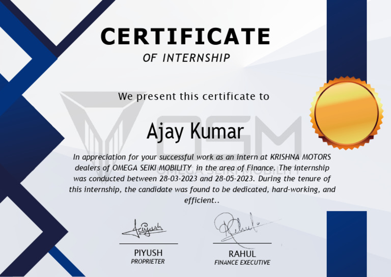 Certificate: Ajay Kumar | PDF | Business | Finance & Money Management