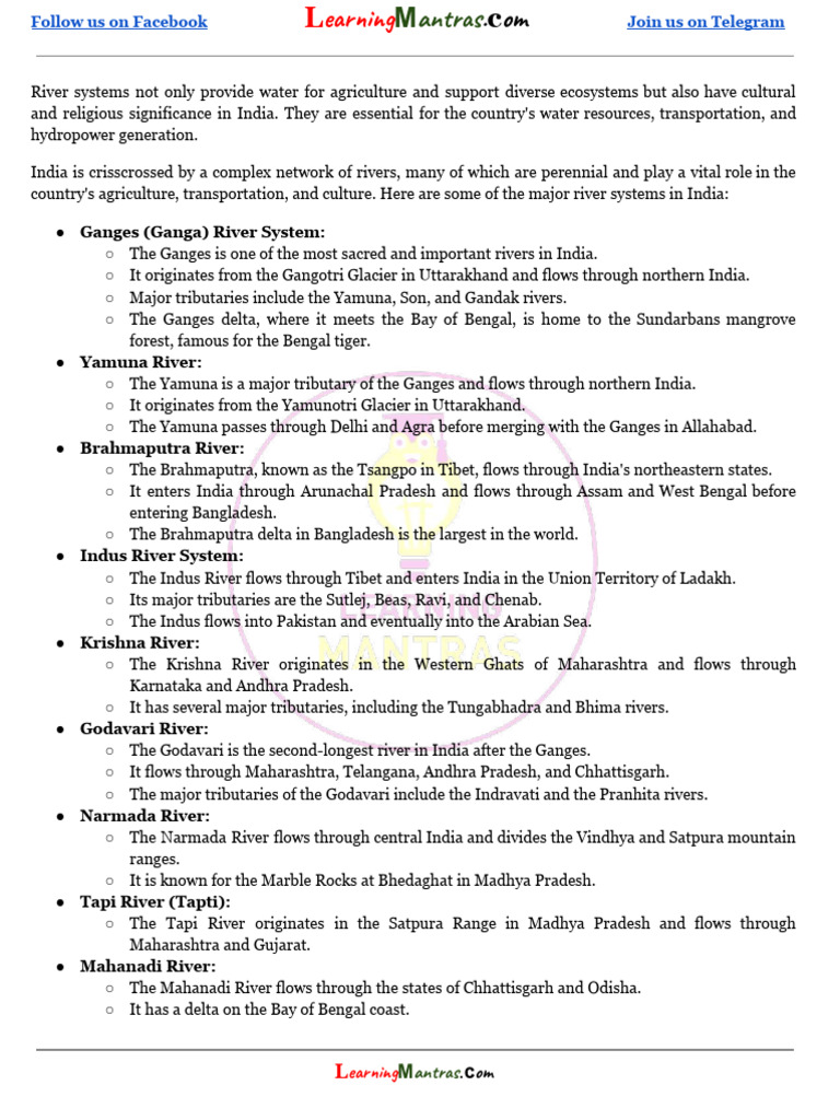 Major Indian River Systems | Download Free PDF | Hydrology | Earth Sciences