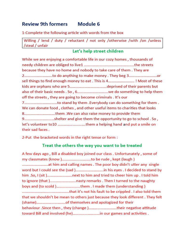 Review 9th Formers Module 6 | PDF