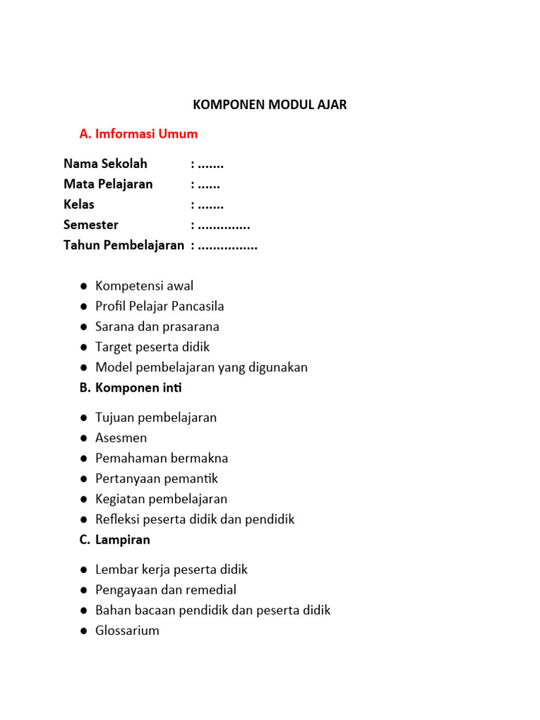 03.b.komponen Modul Ajar | PDF | Pengembangan Diri