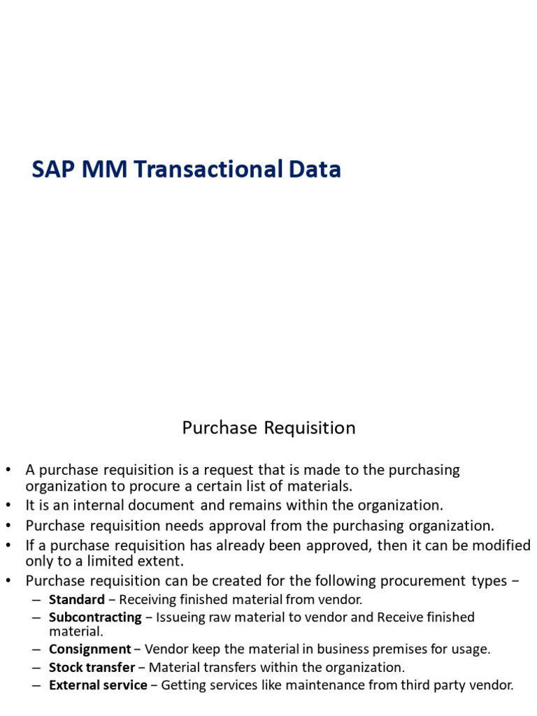 SAP MM Transactional Data Overview | PDF | Invoice | Supply Chain ...