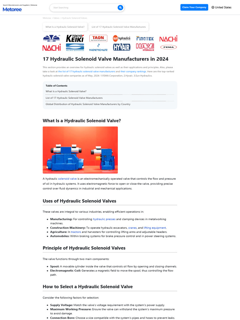 17 Hydraulic Solenoid Valve Manufacturers in 2024 - Metoree | PDF | Vacuum Tube | Valve