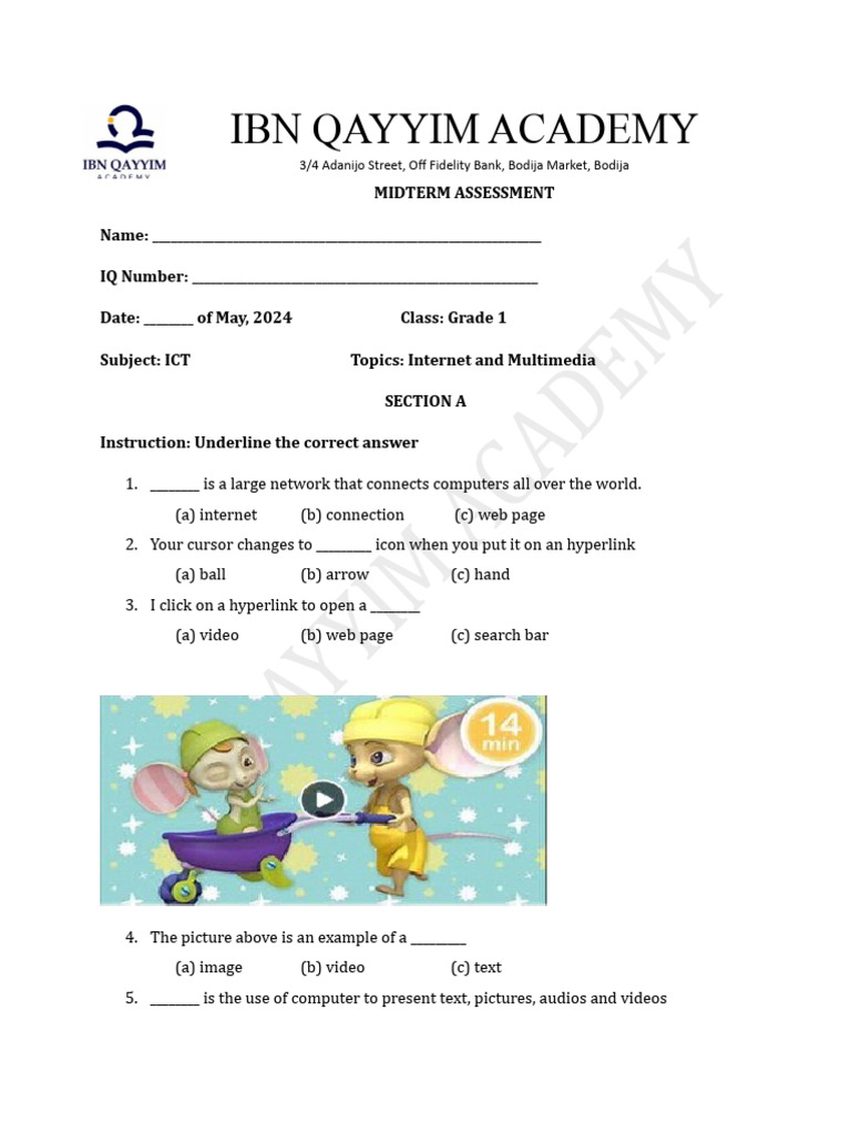 Ict Grade 1 Mid Term Assesment (Edit)_050305 | Download Free PDF | Icon ...