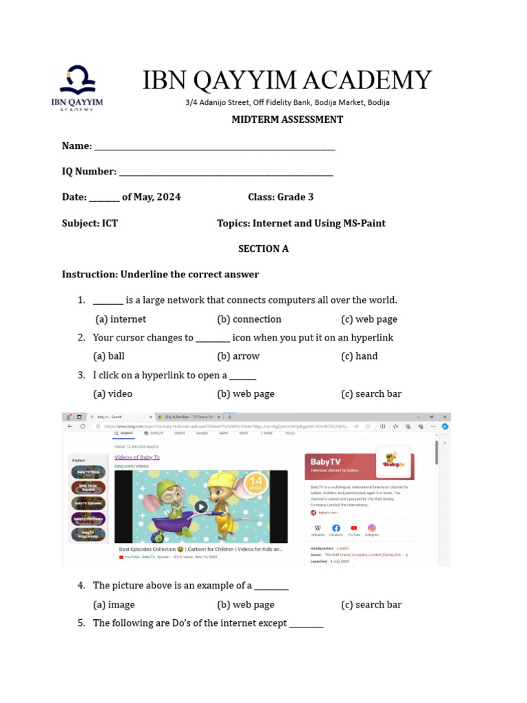Grade 3 ICT Midterm Assessment | PDF | Icon (Computing) | World Wide Web