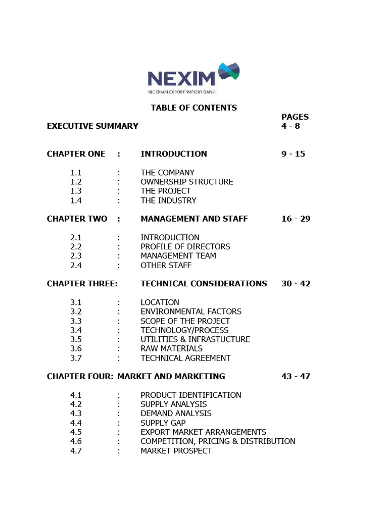 SAMPLE BUSINESS PLAN Nexim Format | PDF