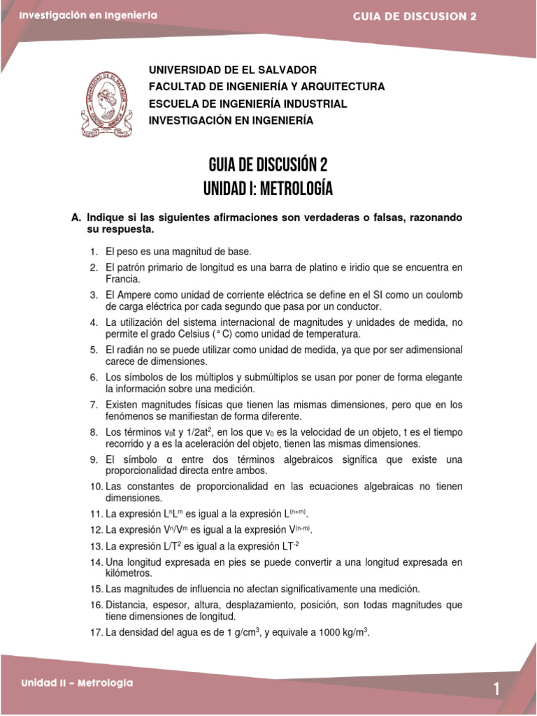Guía de Discusión - Unidad Ii | PDF | Medición | Fuerza