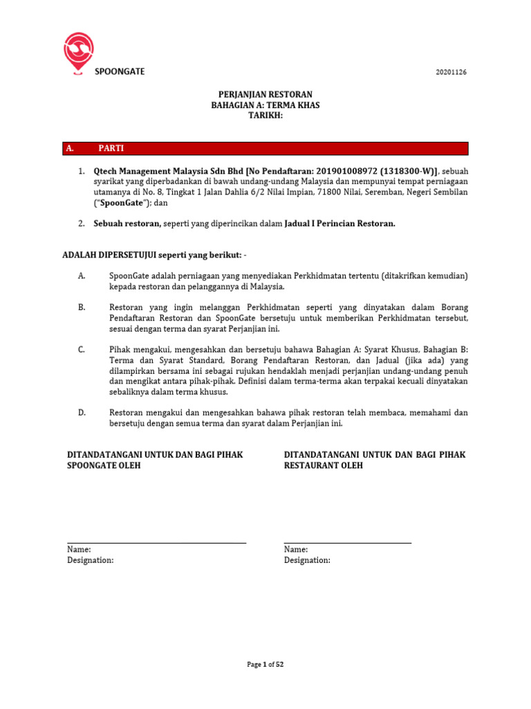 Melayu Spoongate Restaurant Agreement | PDF | Costs In English Law ...