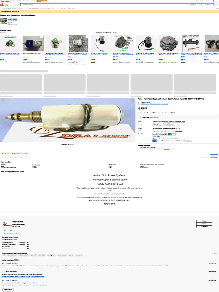 Ambac Fluid Power Systems Normally Open Solenoid Valve 105-24 3000 Psi ...