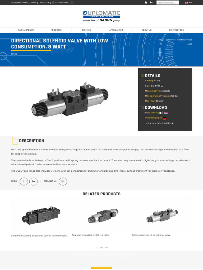 Duplomatic ds3l - 8 Watt Solenoid Operated Directional Control Valve ...