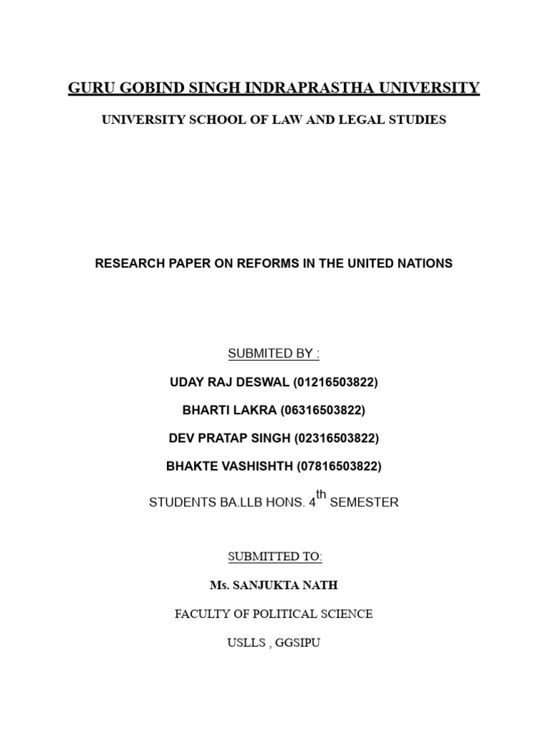 Guru Gobind Singh Indraprastha University Pdf United Nations International Relations 