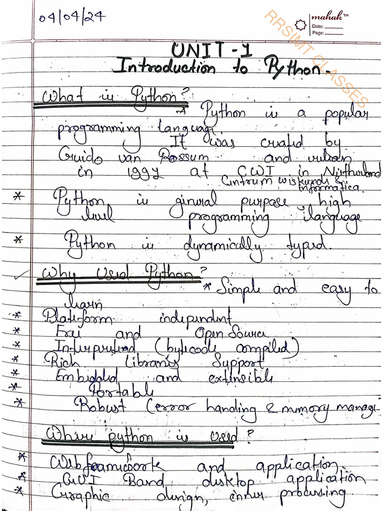 Python Programming U-1 Complete Notes | PDF Python Programming U-1 Complete Notes | PDF