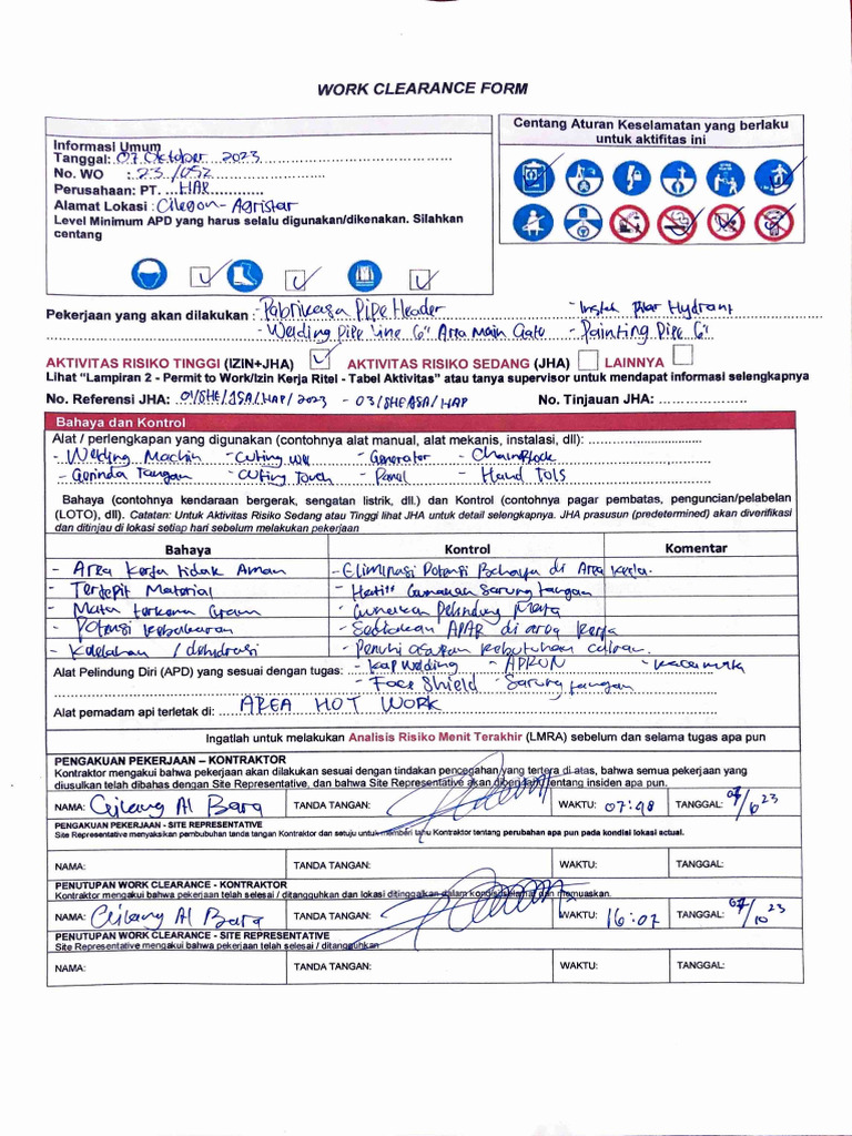 Daily Permit PT HAP TGL 07 Oktober 2023 | PDF