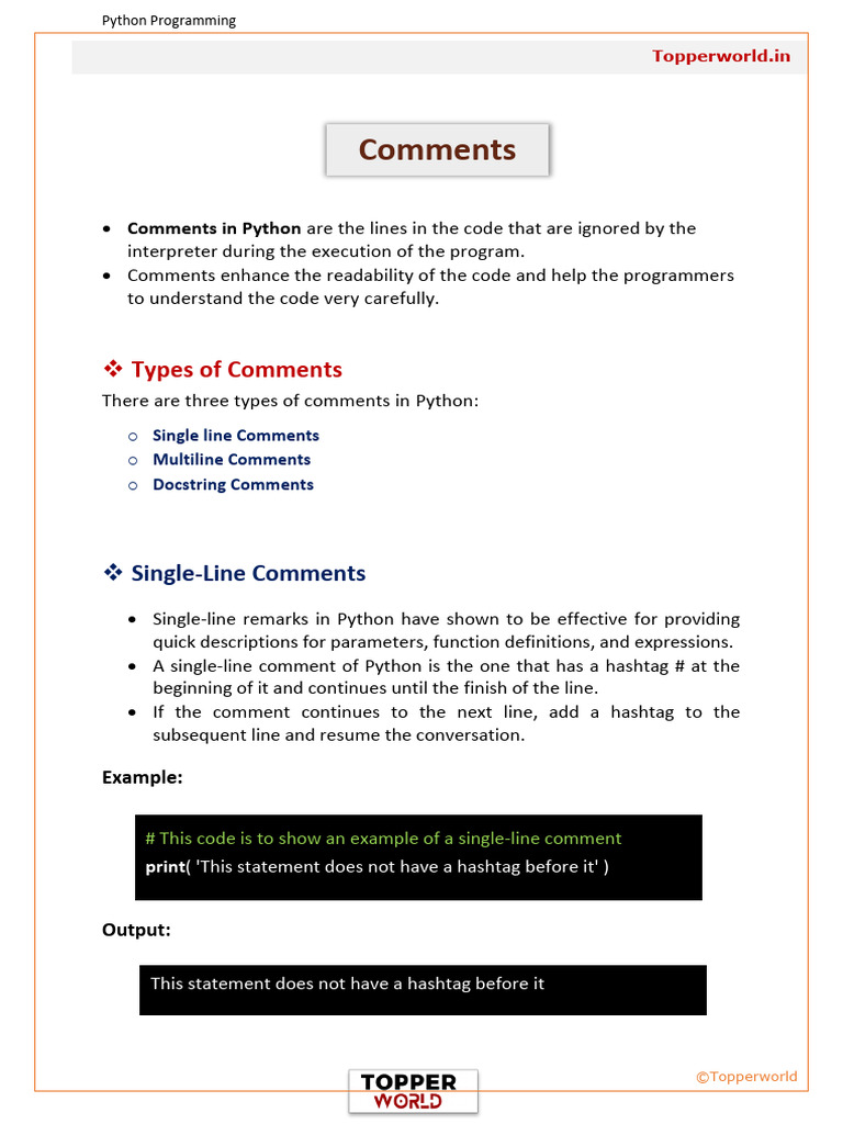 Comments in Python | PDF | Python (Programming Language) | Computer Science