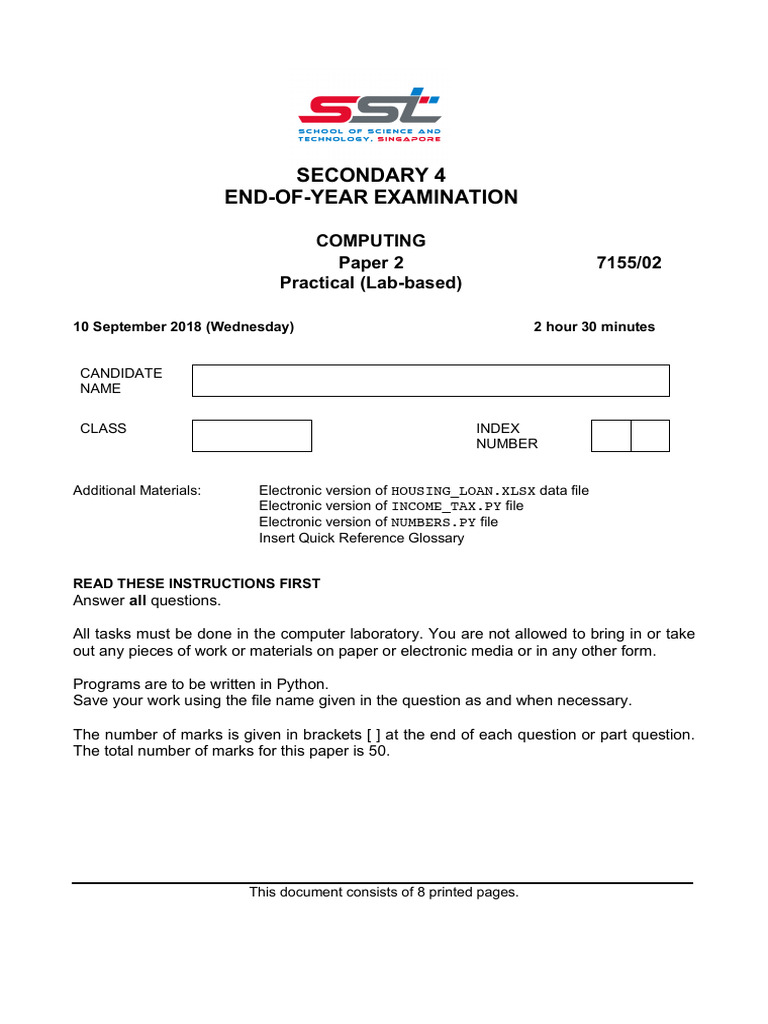 2018 Computing S4 Prelim Paper 2 | PDF | Computer Program | Programming