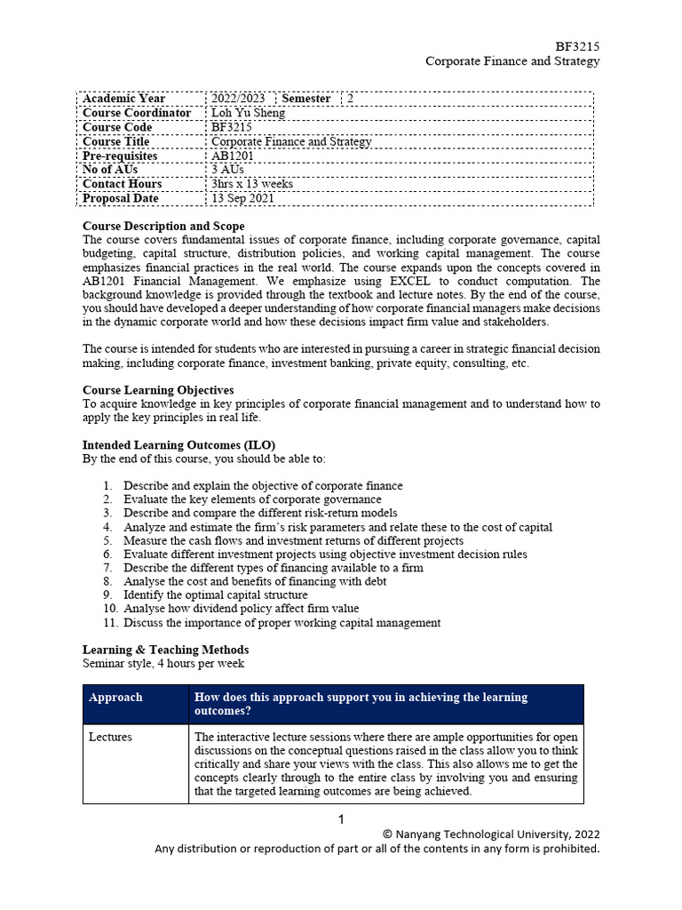 Corporate Finance and Strategy Overview | PDF | Cost Of Capital ...